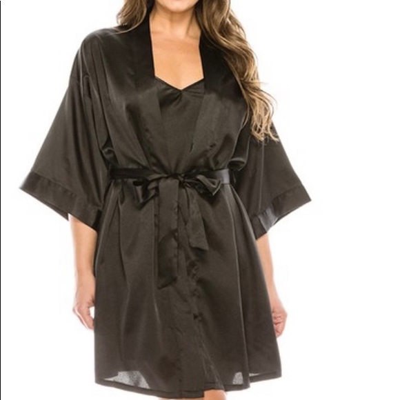 Intimates & Sleepwear | Satin Robe 3 Piece Set Black | Poshmark